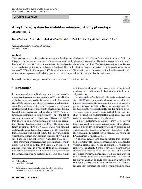 (PDF) An optimized system for mobility evaluation in frailty phenotype assessment | Michele ...