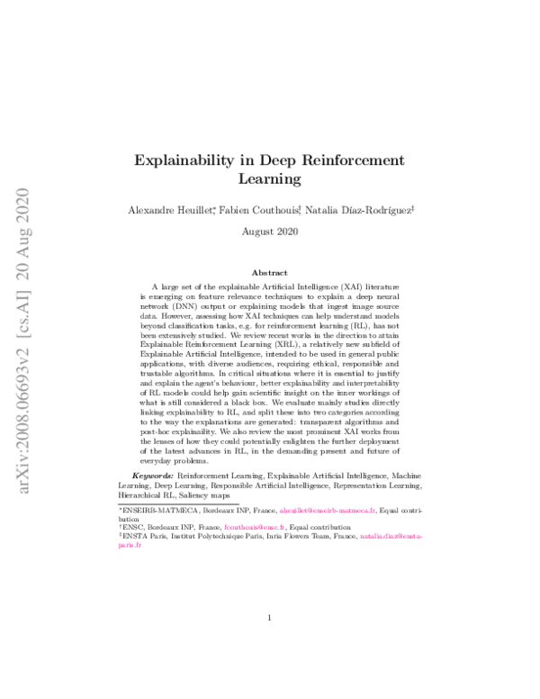 (PDF) Explainability in Deep Reinforcement Learning. (arXiv:2008.06693v2 [cs.AI] UPDATED)