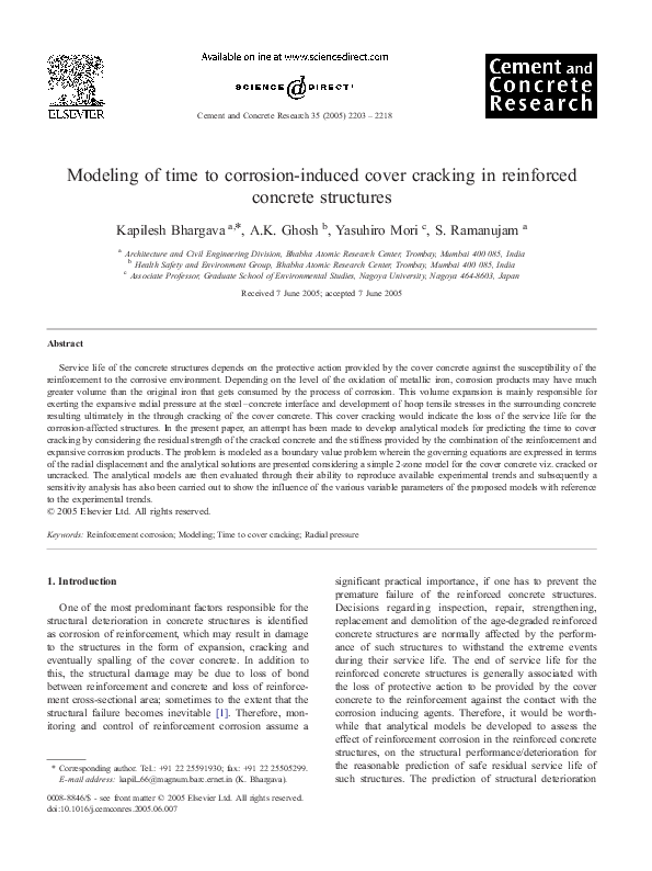 (PDF) Modeling of time to corrosion-induced cover cracking in reinforced concrete structures