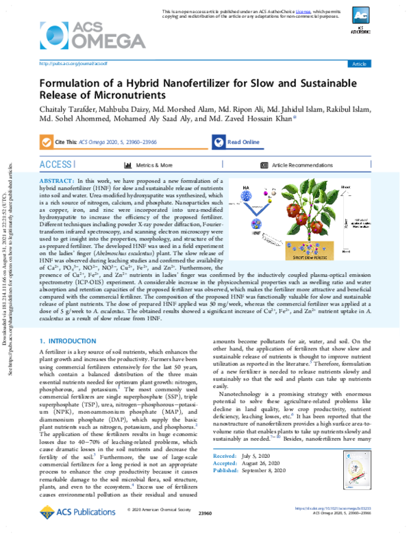 (PDF) Formulation of a Hybrid Nanofertilizer for Slow and Sustainable ...