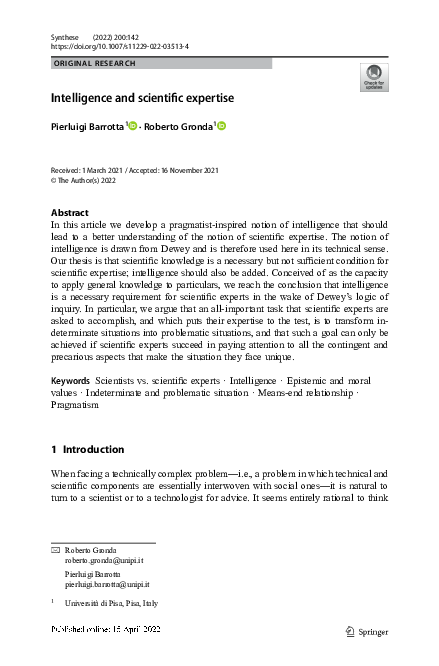 (PDF) Intelligence and scientific expertise