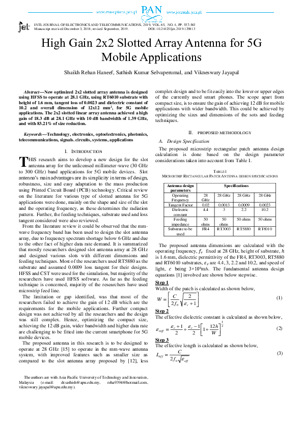 (PDF) High Gain 2x2 Slotted Array Antenna for 5G Mobile Applications