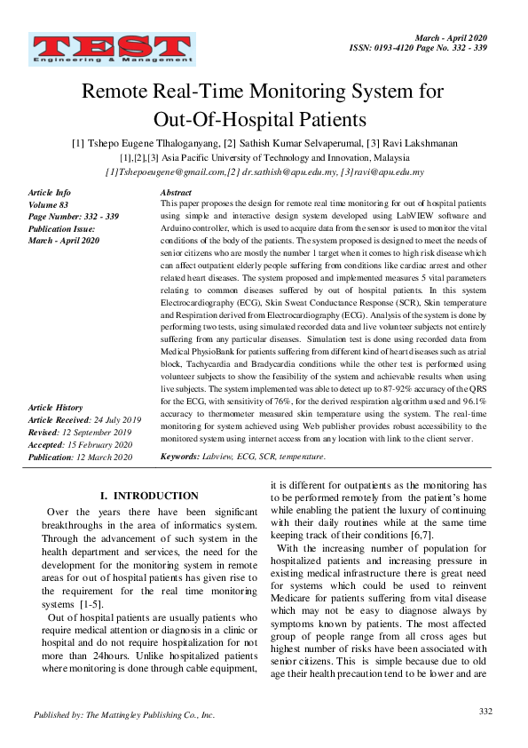(PDF) Remote Real-Time Monitoring System for Out-Of-Hospital Patients