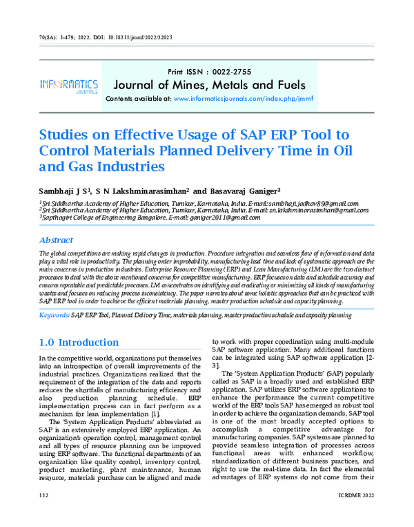 (PDF) Studies on Effective Usage of SAP ERP Tool to Control Materials ...