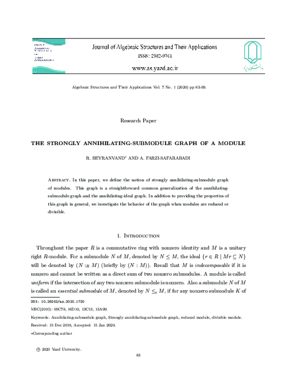 (PDF) The strongly annihilating-submodule graph of a module
