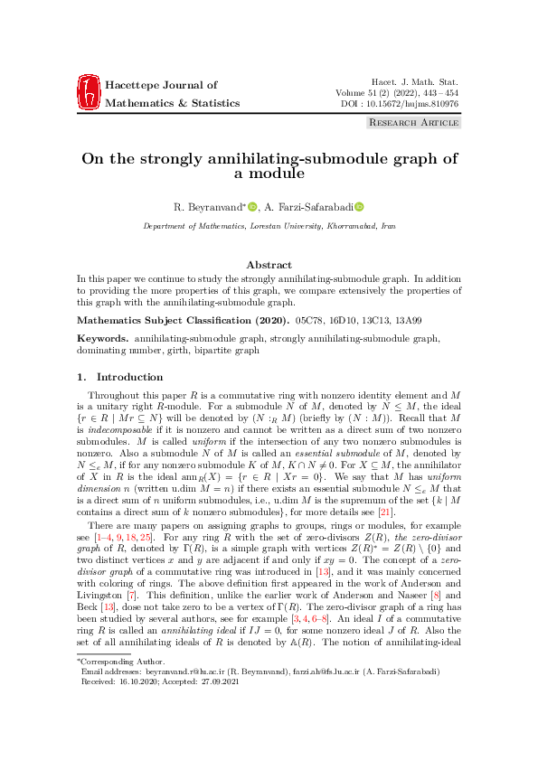 (PDF) On the strongly annihilating-submodule graph of a module