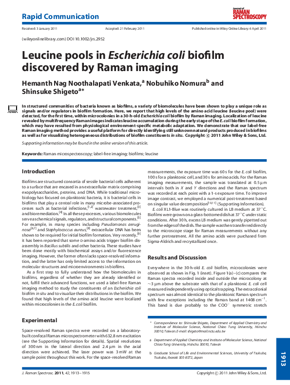(PDF) Leucine pools in Escherichia coli biofilm discovered by Raman imaging