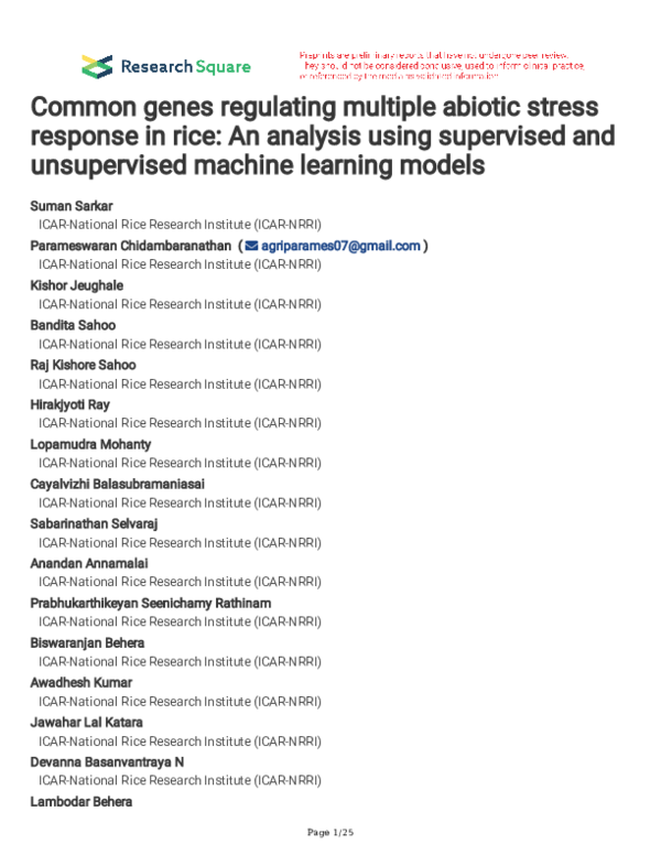 (PDF) Common genes regulating multiple abiotic stress response in rice: An analysis using ...