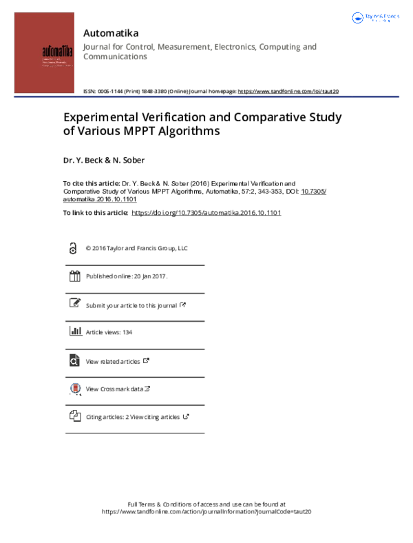 (PDF) Experimental Verification and Comparative Study of Various MPPT Algorithms | Yuval Beck ...