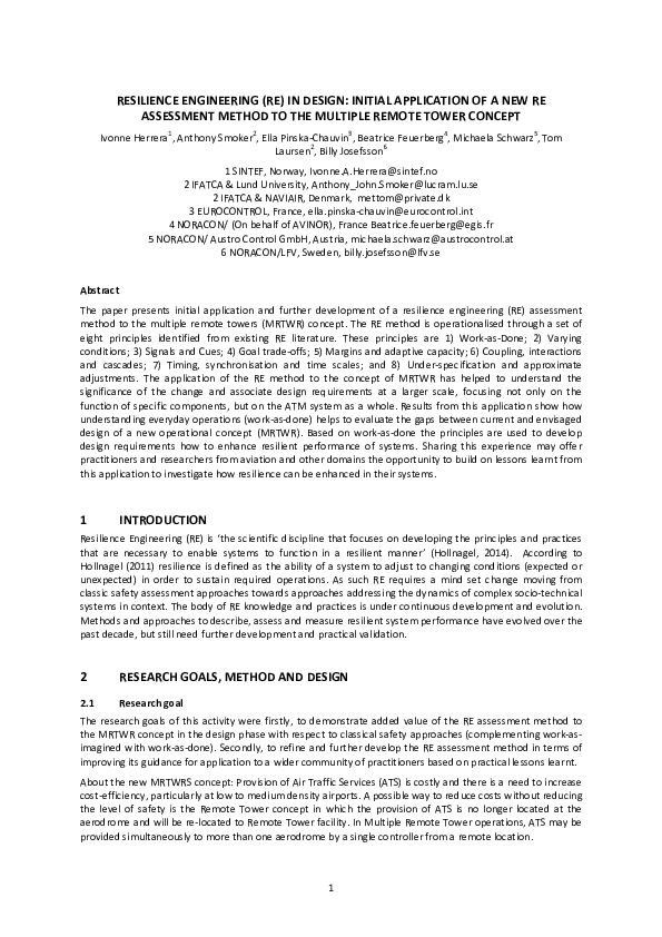 (PDF) Resilience Engineering (Re) in Design: Initial Application of a New Re Assessment Method ...