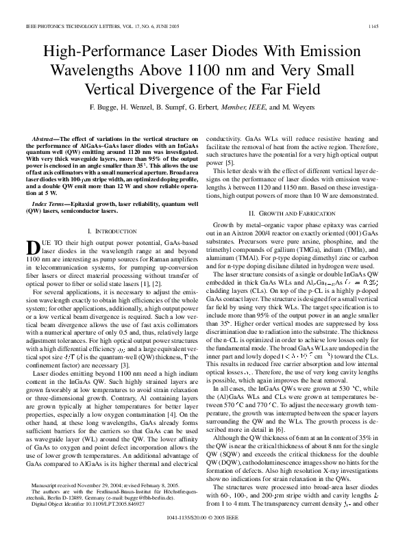(PDF) High-performance laser diodes with emission wavelengths above ...