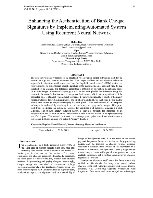 (PDF) Enhancing the Authentication of Bank Cheque Signatures by ...