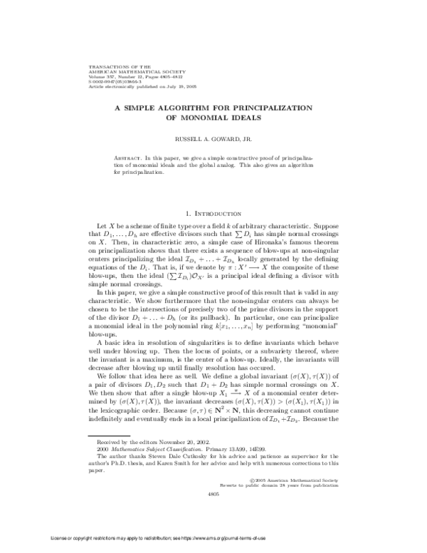 (PDF) A simple algorithm for principalization of monomial ideals