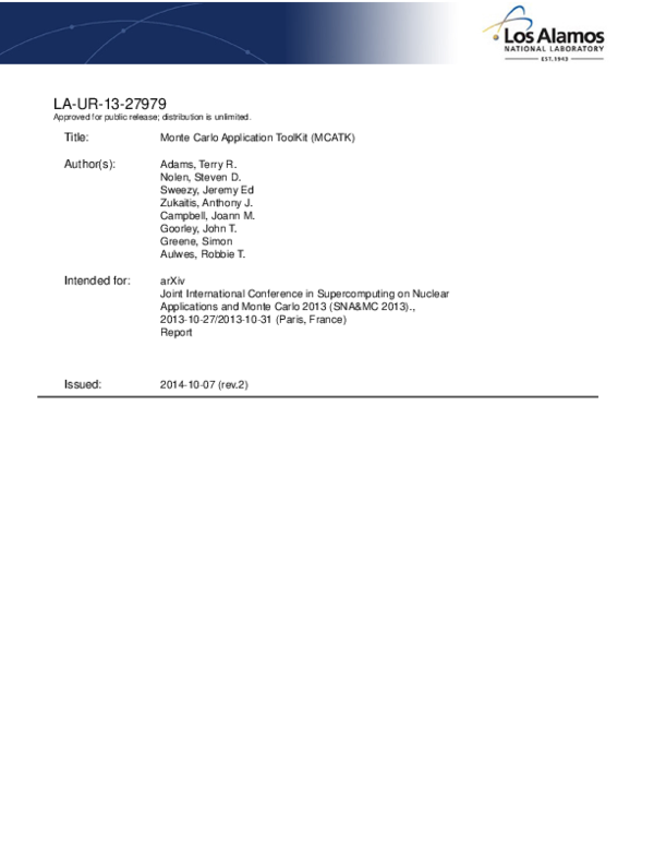 (PDF) Monte Carlo Application ToolKit (MCATK) (PDF) Monte Carlo Application ToolKit (MCATK)