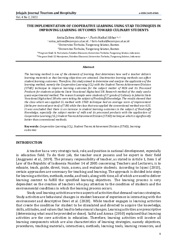 (PDF) Implementation of Cooperative Learning Using Stad Techniques in Improving Learning ...