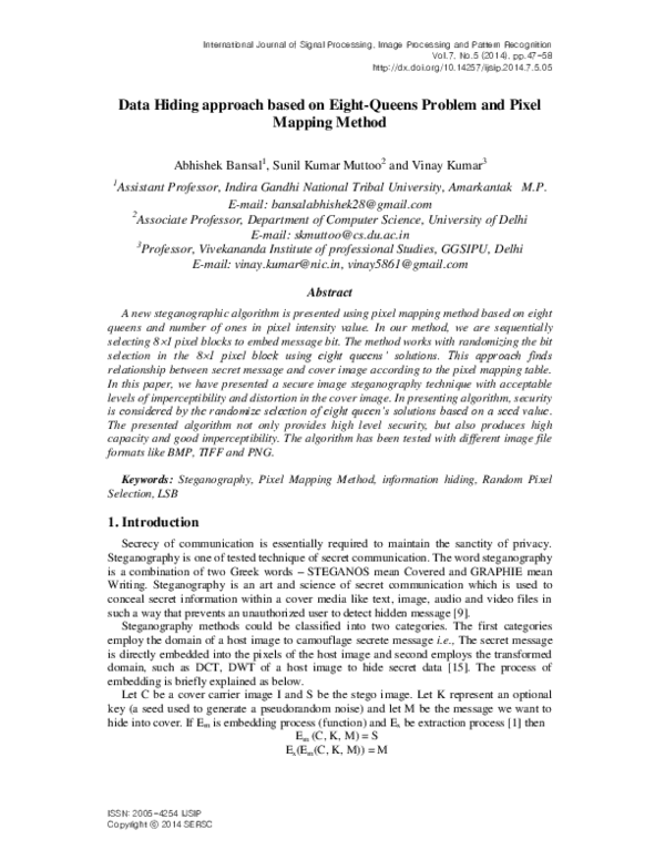 (PDF) Data Hiding approach based on Eight-Queens Problem and Pixel Mapping Method