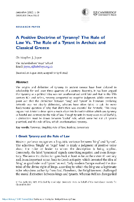 (PDF) A Positive Doctrine of Tyranny? The Rule of Law vs. the Rule of a ...