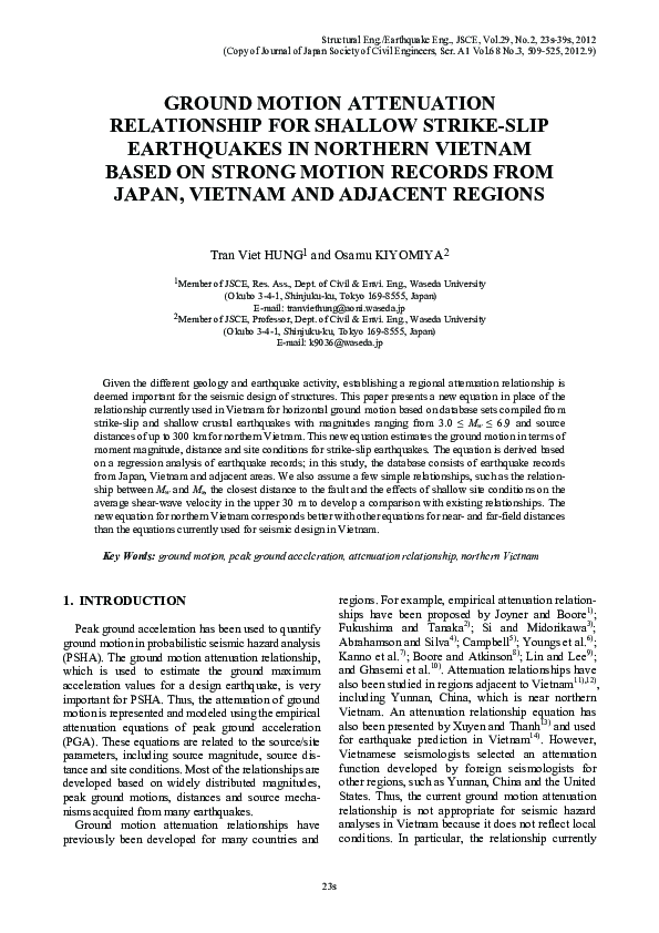 (PDF) New Ground Motion Model for Northern Vietnam