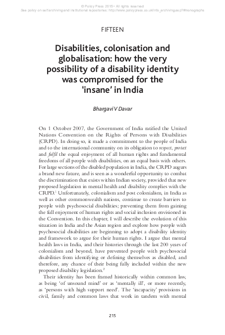 (PDF) Disabilities, colonization and globalization: how the very ...