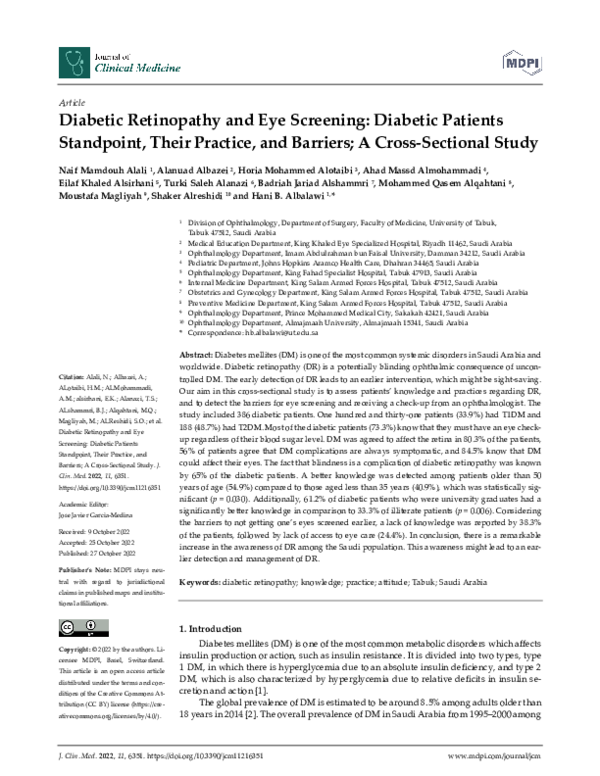 (PDF) Diabetic Retinopathy and Eye Screening: Diabetic Patients Standpoint, Their Practice, and ...