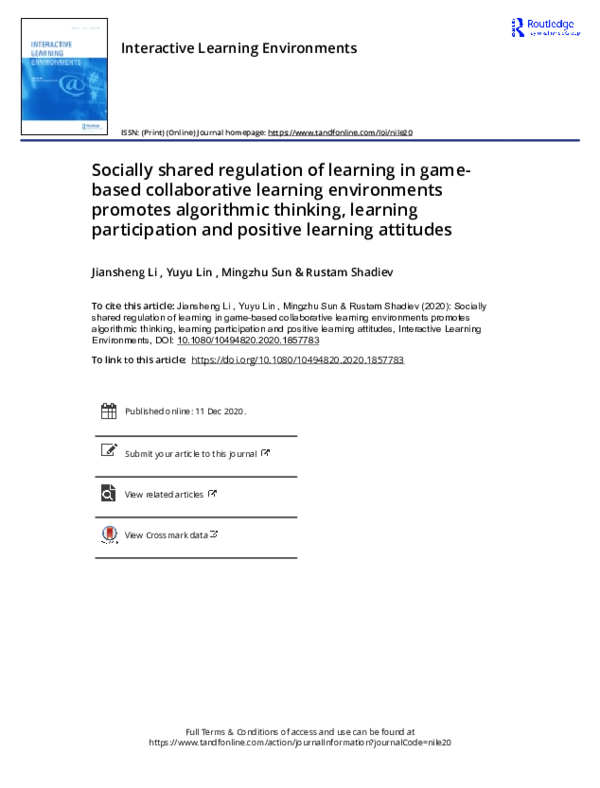 (PDF) Socially shared regulation of learning in game-based ...
