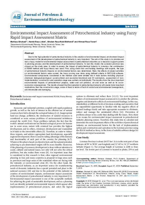 (PDF) Environmental Impact Assessment of Petrochemical Industry using Fuzzy Rapid Impact ...