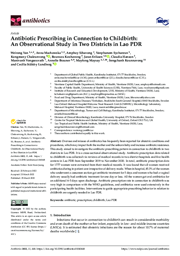 (PDF) Antibiotic Prescribing in Connection to Childbirth: An ...
