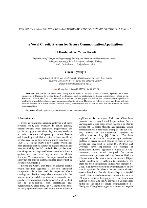 Pdf Chaotic System For Secure Communication