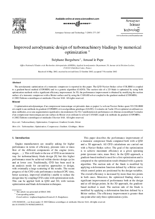Pdf Improved Aerodynamic Design Of Turbomachinery Bladings By Numerical Optimization