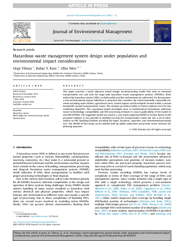 (PDF) Hazardous waste management system design under population and ...
