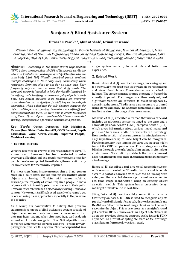 (PDF) Sanjaya: A Blind Assistance System