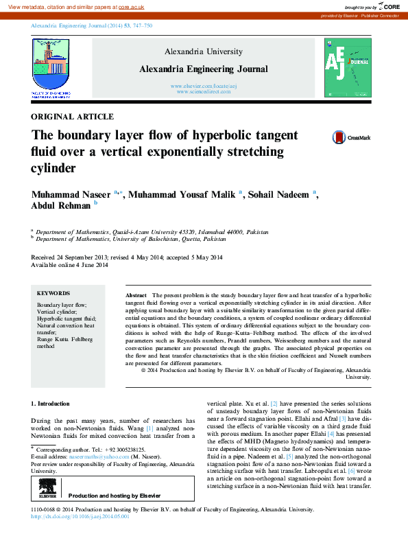 (PDF) The boundary layer flow of hyperbolic tangent fluid over a ...