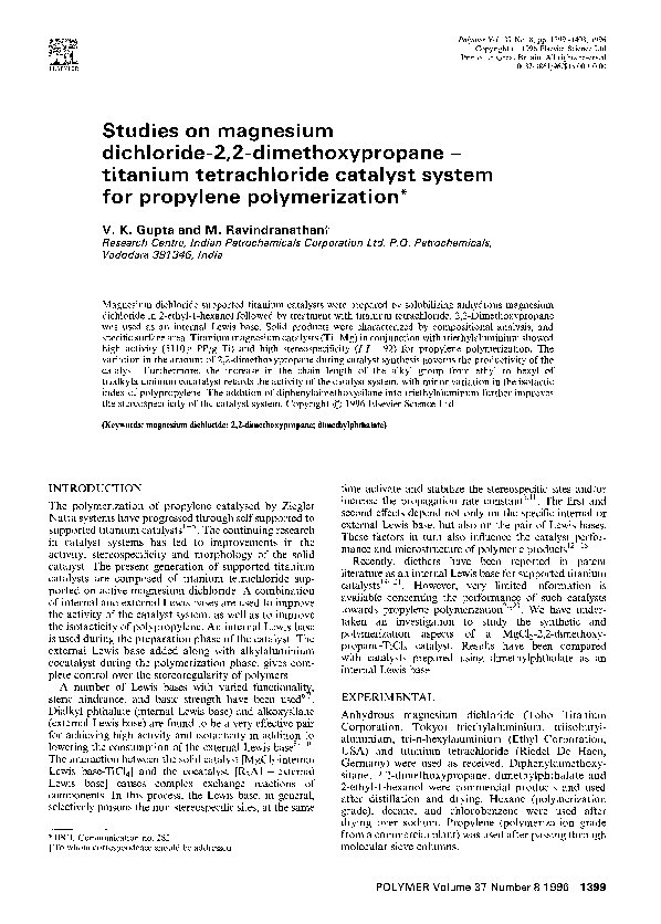(PDF) Studies on magnesium dichloride-2,2-dimethoxypropane — titanium ...