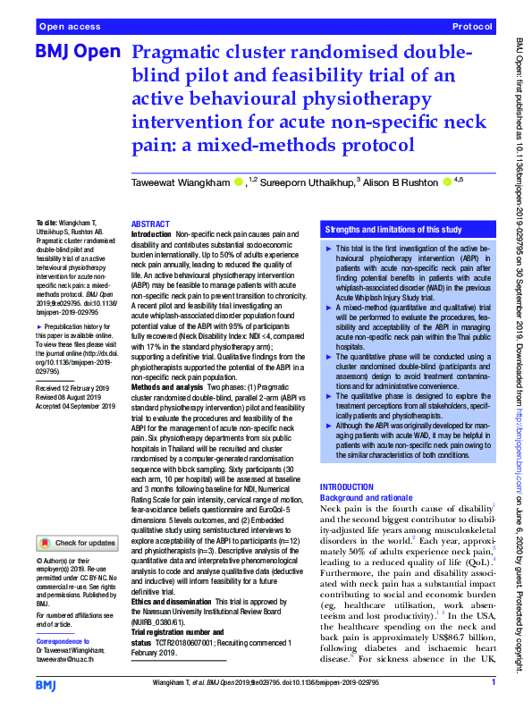 (PDF) Pragmatic cluster randomised double-blind pilot and feasibility trial of an active ...