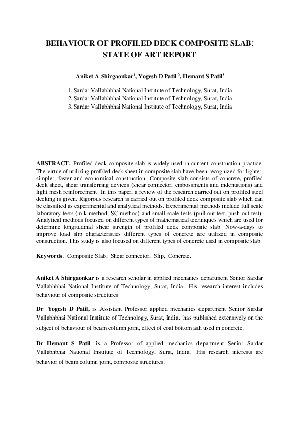 (PDF) Behaviour of Profiled Deck Composite Slab: State of Art Report
