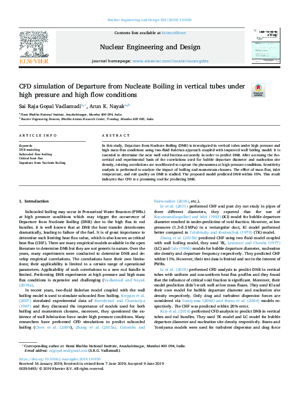 Pdf Cfd Simulation Of Departure From Nucleate Boiling In Vertical Tubes Under High Pressure