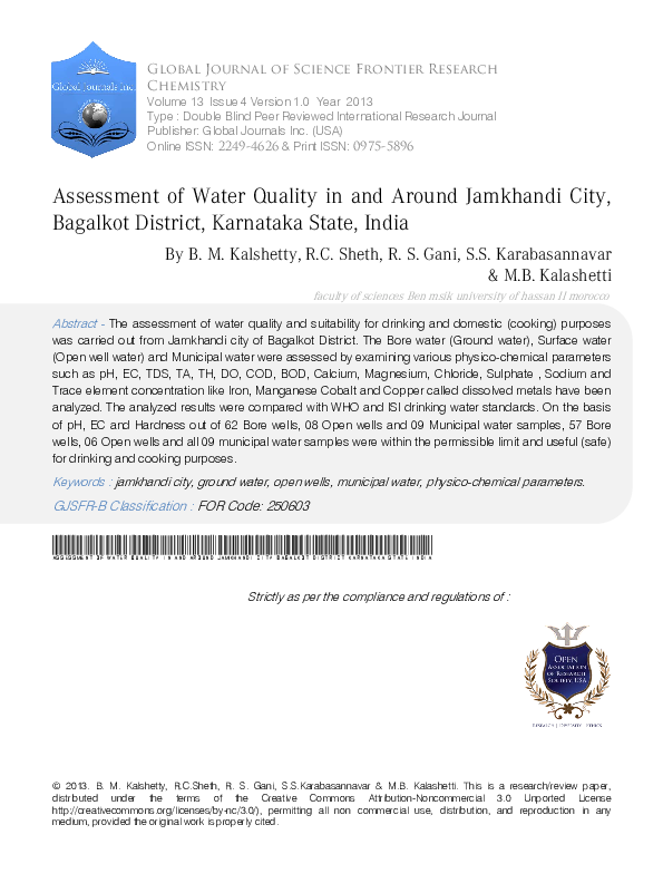 (PDF) Assessment of Water Quality in and Around Jamkhandi City ...