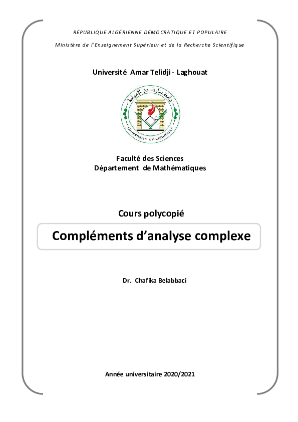 (PDF) Compléments d'analyse complexe