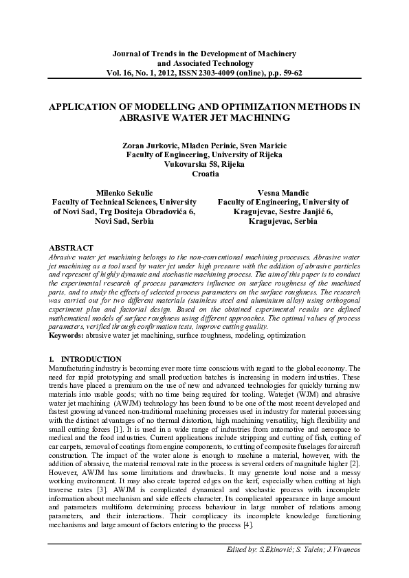 (PDF) Application of Modelling and Optimization Methods in Abrasive ...