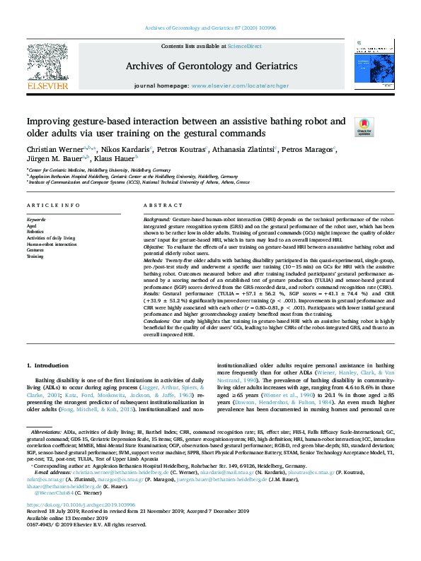 (PDF) Improving gesture-based interaction between an assistive bathing robot and older adults ...
