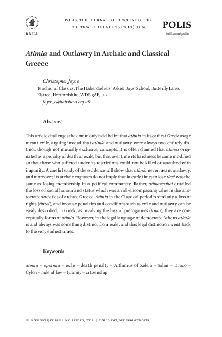 (PDF) Atimia and Outlawry in Archaic and Classical Greece