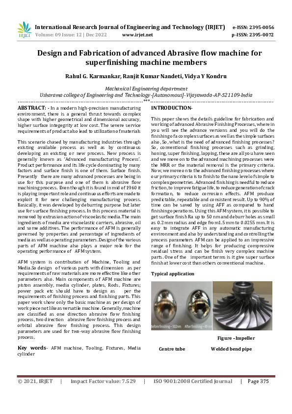(PDF) Design and Fabrication of advanced Abrasive flow machine for ...