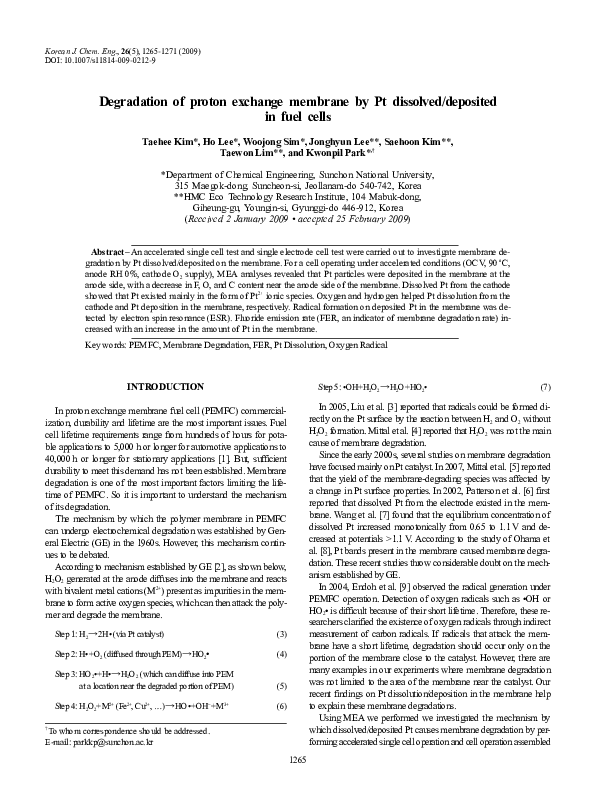 (PDF) Degradation of proton exchange membrane by Pt dissolved/deposited in fuel cells
