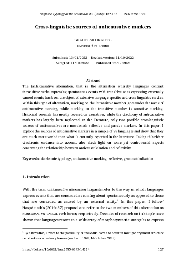 Pdf Cross Linguistic Sources Of Anticausative Markers