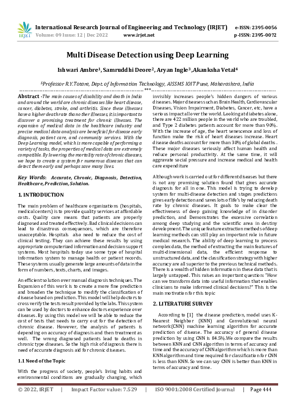 Pdf Multi Disease Detection Using Deep Learning