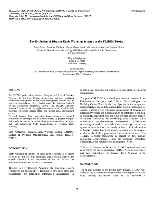 (PDF) The Evolution of Disaster Early Warning Systems in the TRIDEC Project