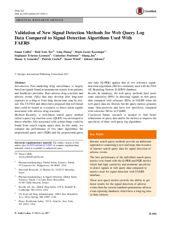 (PDF) Comparison of Web Query Methods with FAERS Signal Detection