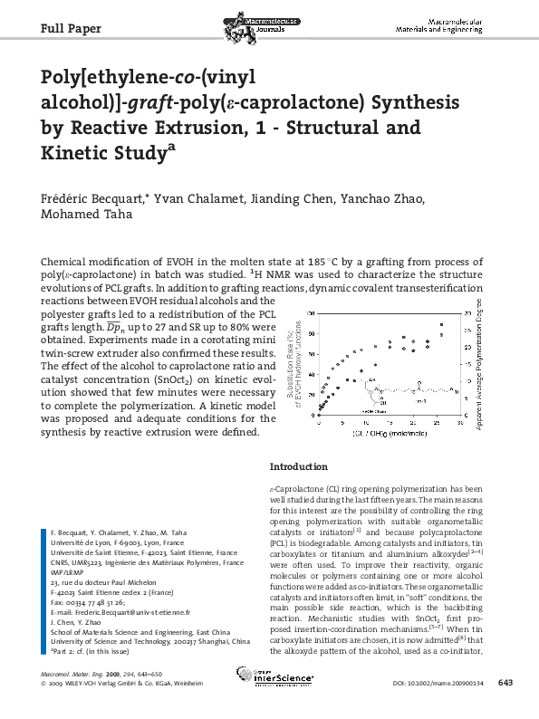 (PDF) Poly[ethylene- co -(vinyl alcohol)]- graft -Poly( ε -caprolactone ...