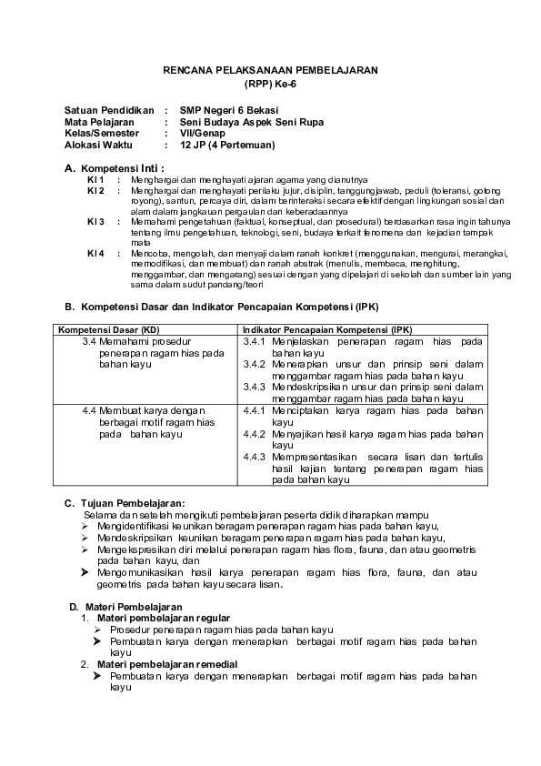 (DOC) RENCANA PELAKSANAAN PEMBELAJARAN (RPP) Ke-6 Satuan Pendidikan ...