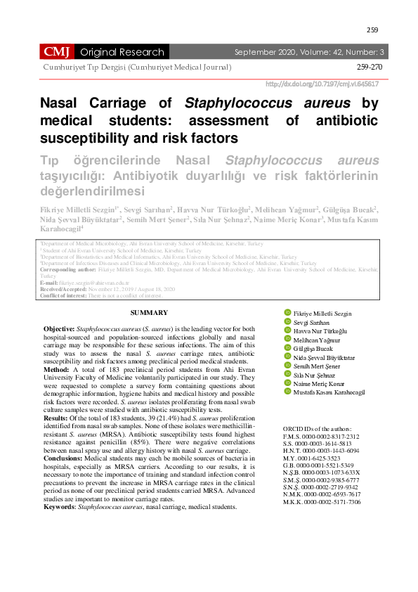 (PDF) Nasal carriage of Staphylococcus aureus by medical students ...